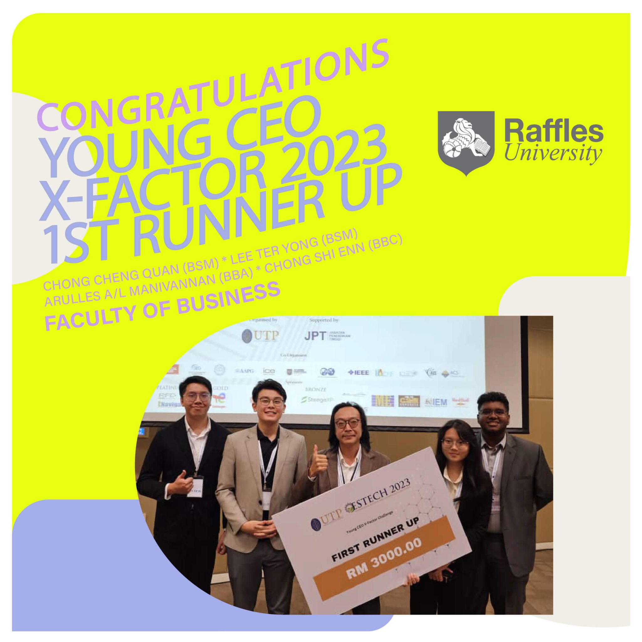 First Runner Up in Young CEO X-Factor 2023 - Raffles University